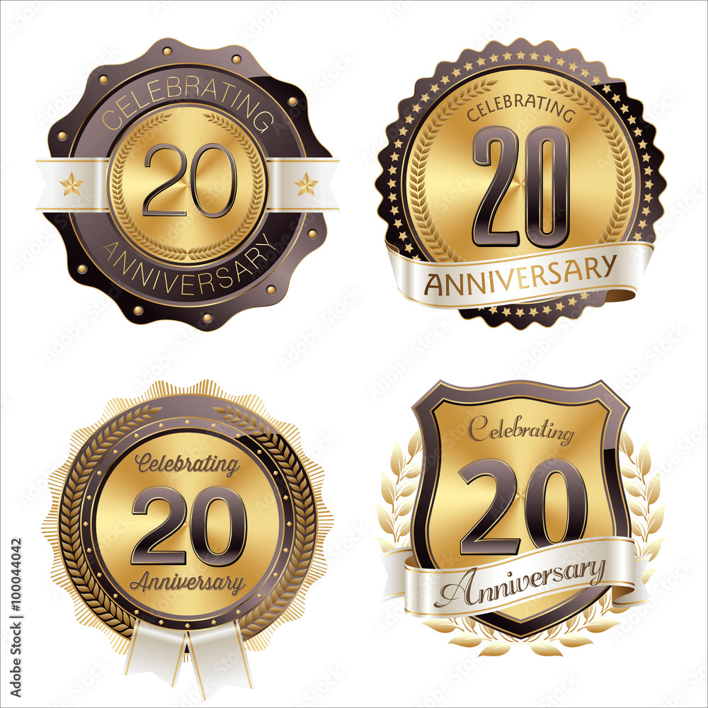 Gold and Brown Anniversary Badges 20th Year's Celebration Stock Vector ...