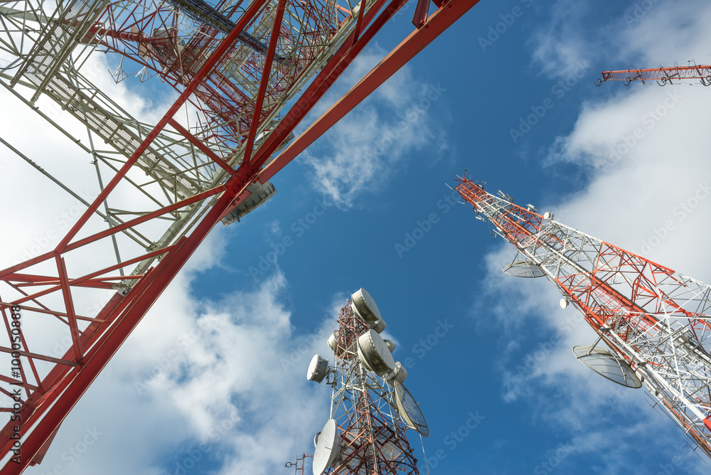 Radio mast with blue sky from below Stock Photo | Adobe Stock