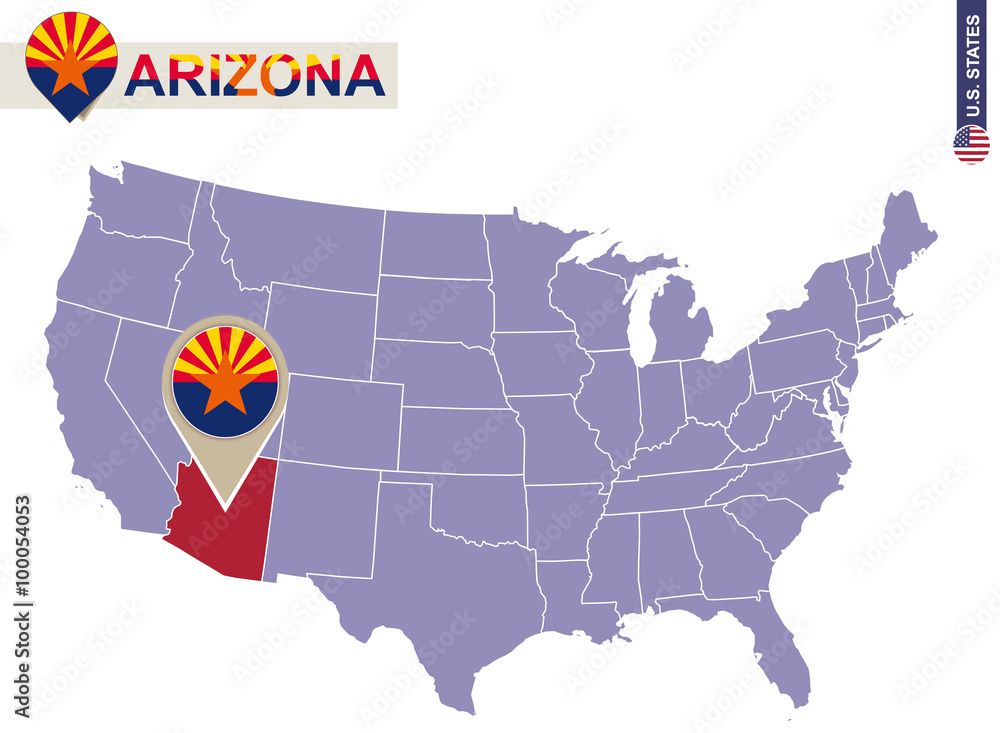 Arizona State on USA Map. Arizona flag and map. Stock Vector | Adobe Stock