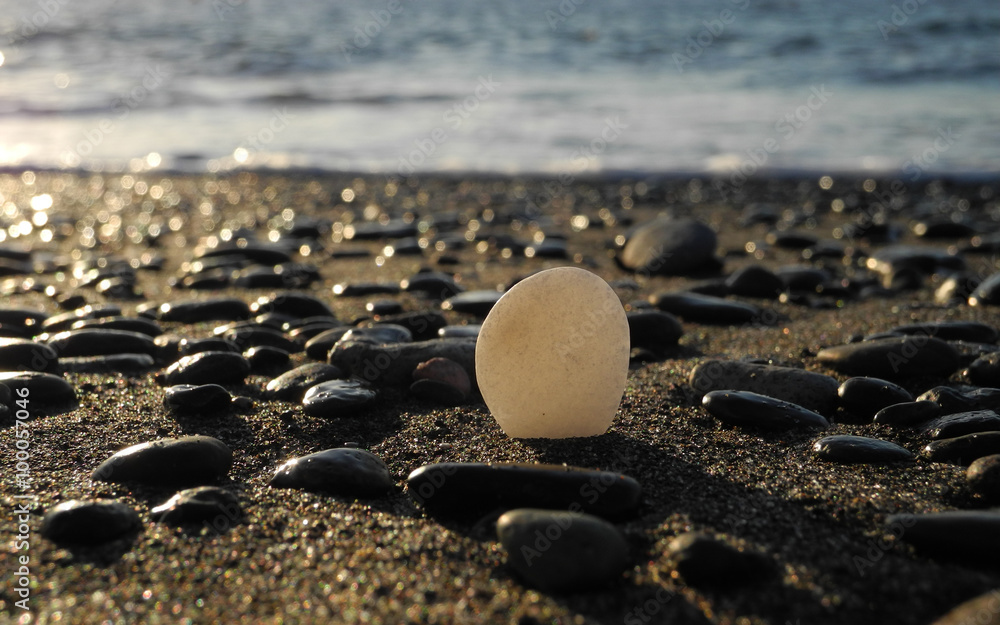 Poster weißer Kieselstein am schwarzen Strand – Wall Art | UkPosters