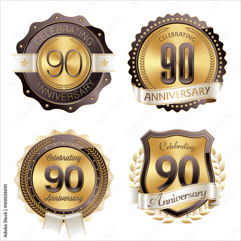 Gold and Brown Anniversary Badges 90th Year's Celebration Stock Vector ...