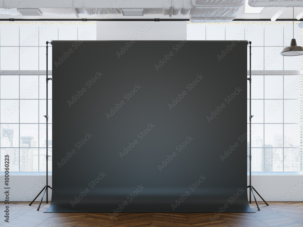 Blank black studio background inloft interior Stock Illustration ...