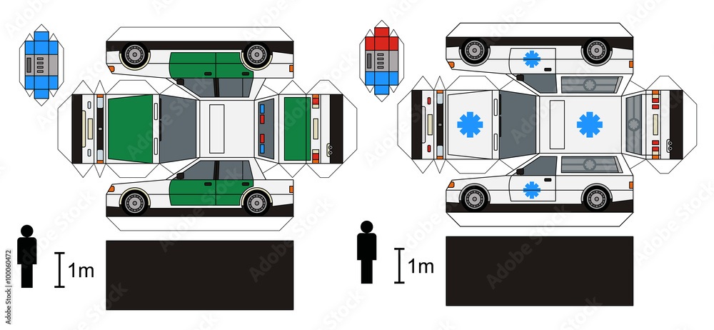 Paper model of ambulance and police cars / any real types, vector ...
