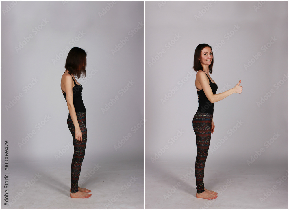 an example of good and poor posture, straight and bent spin - collage ...