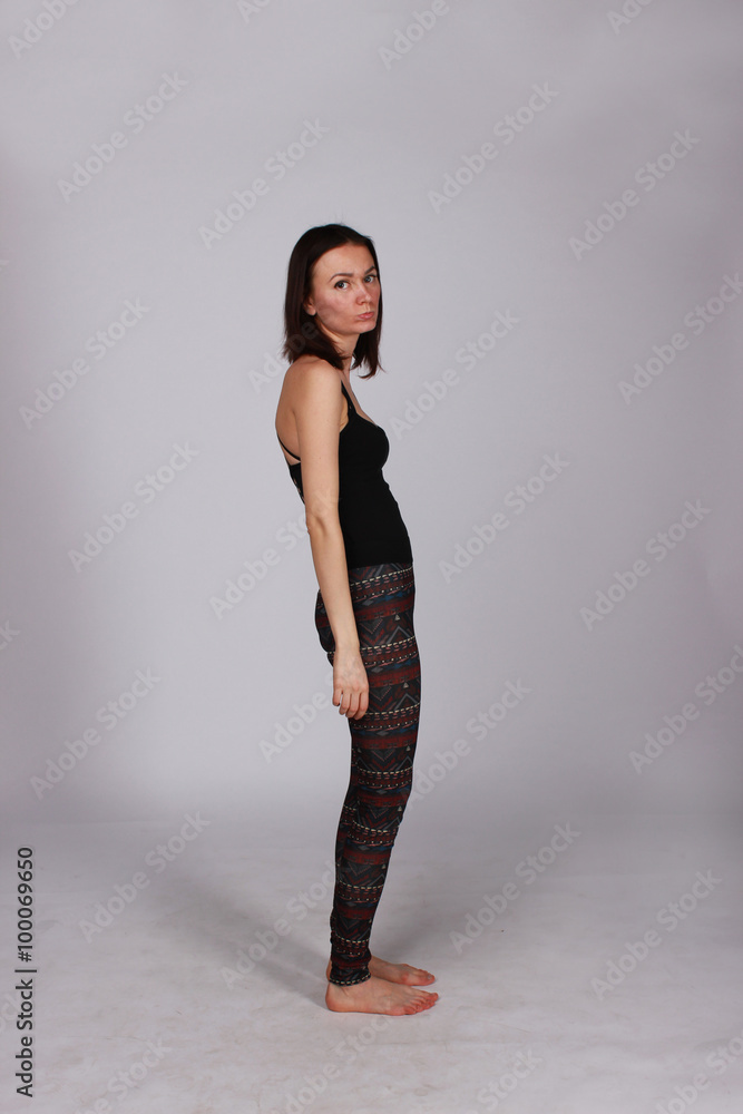 a woman with poor posture - curved back, scoliosis Stock-Foto | Adobe Stock