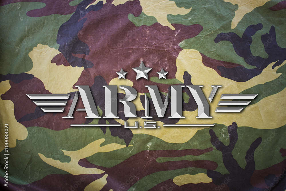 Army sign with Military Camouflage texture background Stock ...