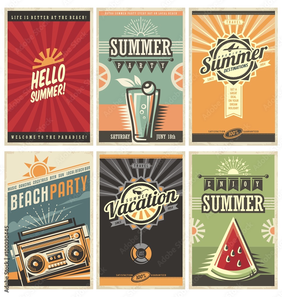 Set of retro summer holiday posters Stock Vector | Adobe Stock