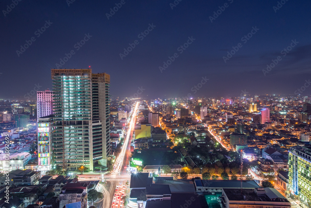 PHNOM PENH, CAMBODIA - Scene of night life at most popular tourist ...