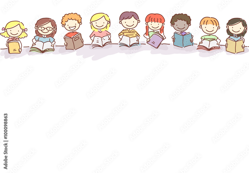 Doodle Stickman Kids Books Border Stock Vector | Adobe Stock