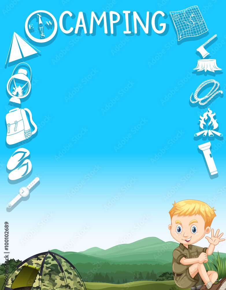 Border design with boy camping out Stock Vector | Adobe Stock