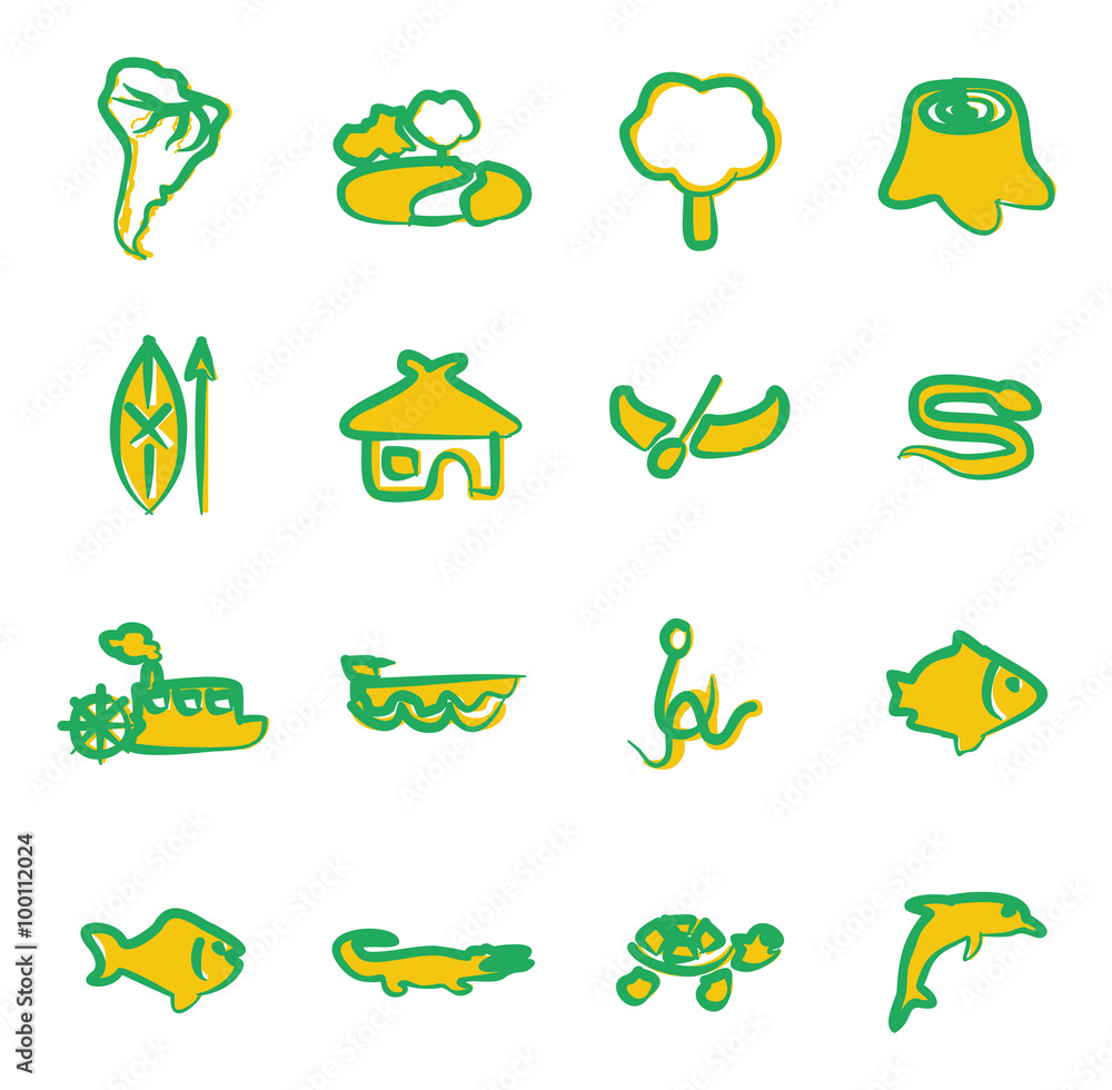 Amazon Rainforest Icons Freehand 2 Color Stock Vector | Adobe Stock