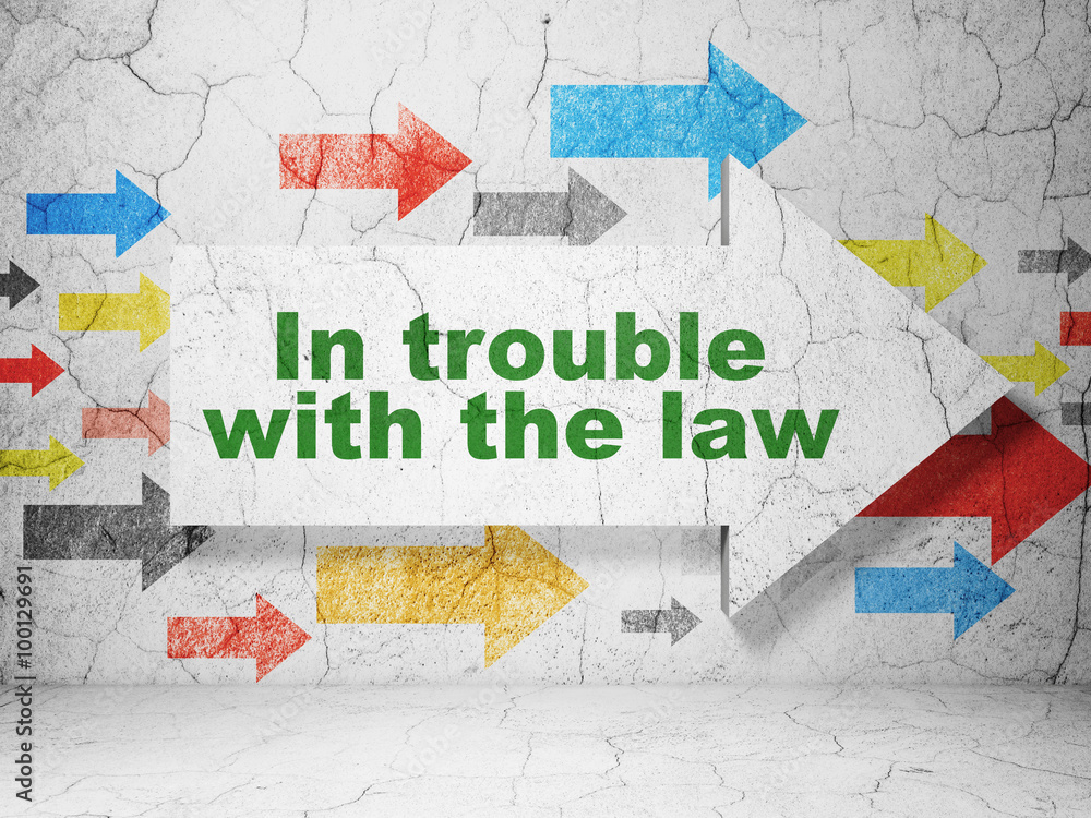 Law concept: arrow with In trouble With The law on grunge wall ...