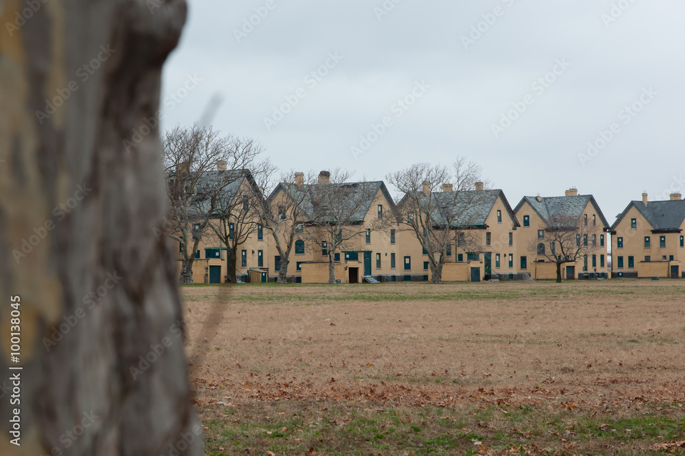 Details of historic building at military base; roof is caving in ...