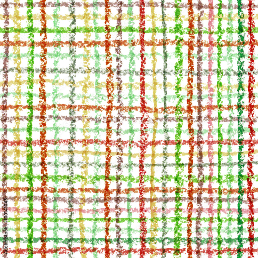 Seamless checkered pattern on white. Pastel chalk crayon colored hand ...