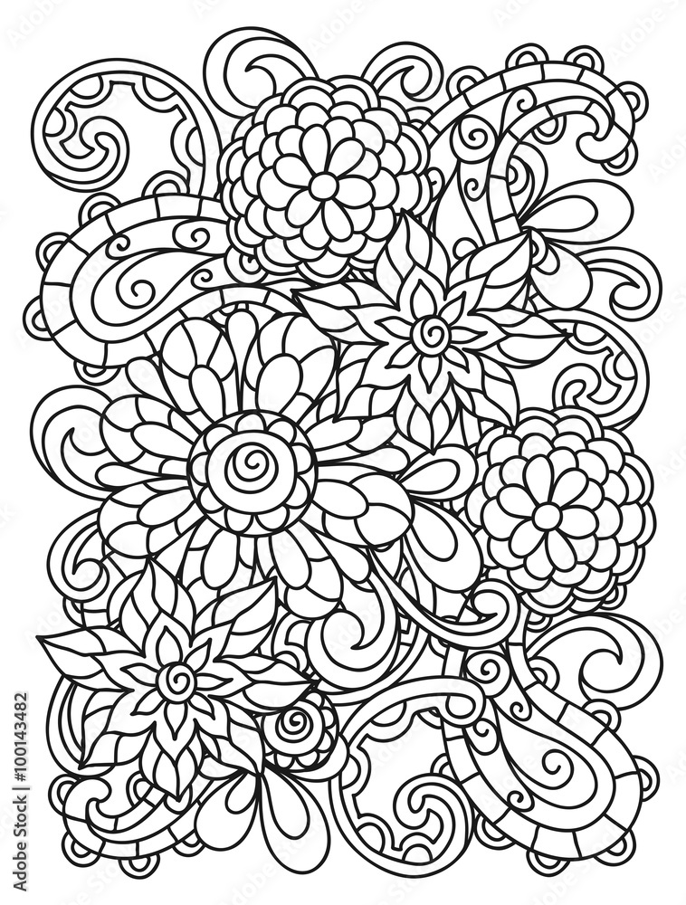 Background with line flowers for adult coloring page printing and ...
