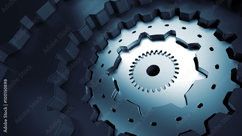 mechanism structure made of different gears, different height and teeth ...