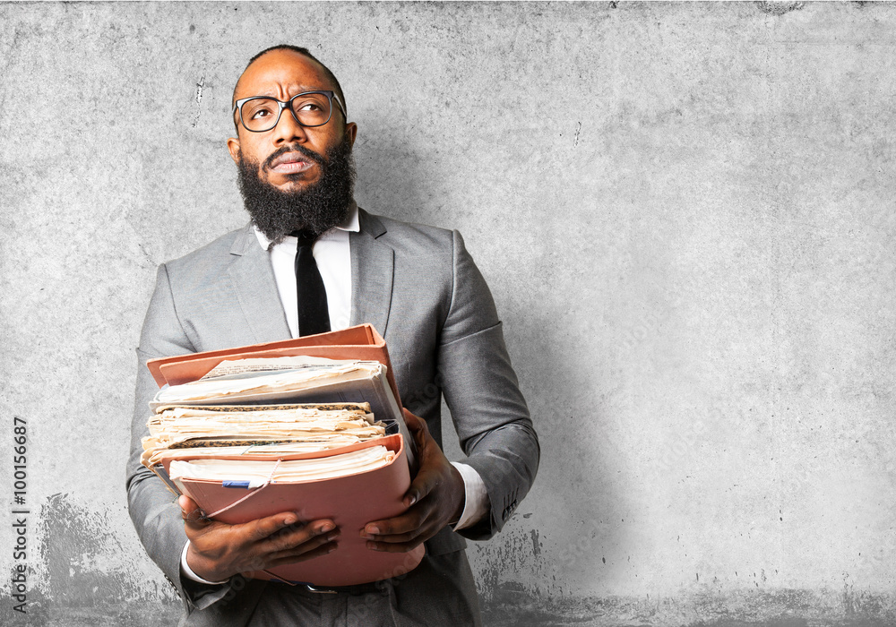 full body business black man holding files Stock Photo | Adobe Stock