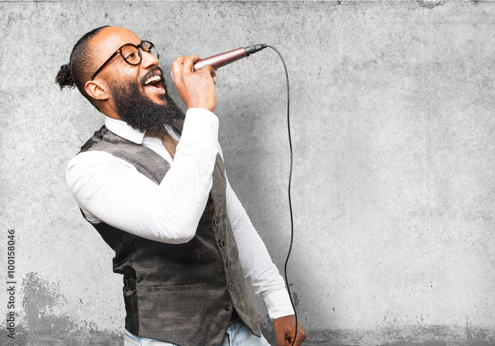 cool black man with a microphone Stock Photo | Adobe Stock