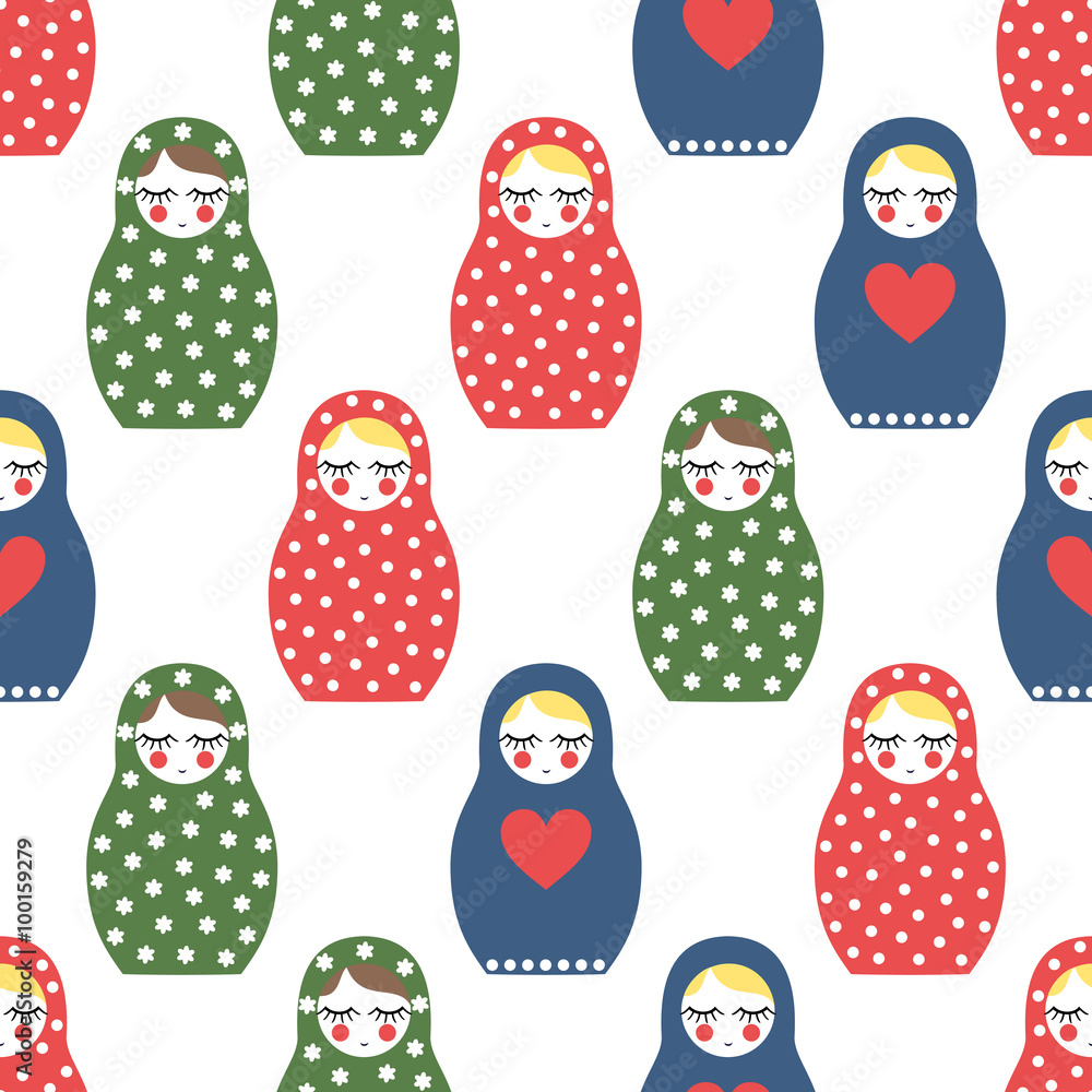 Nested doll seamless pattern. Cute wooden Russian doll - Matrioshka ...