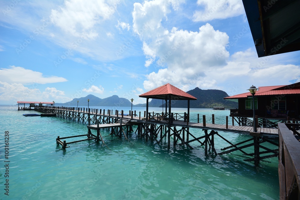 Timber jetty of Tun Sakaran Marine Park in Semporna, Sabah Borneo ...