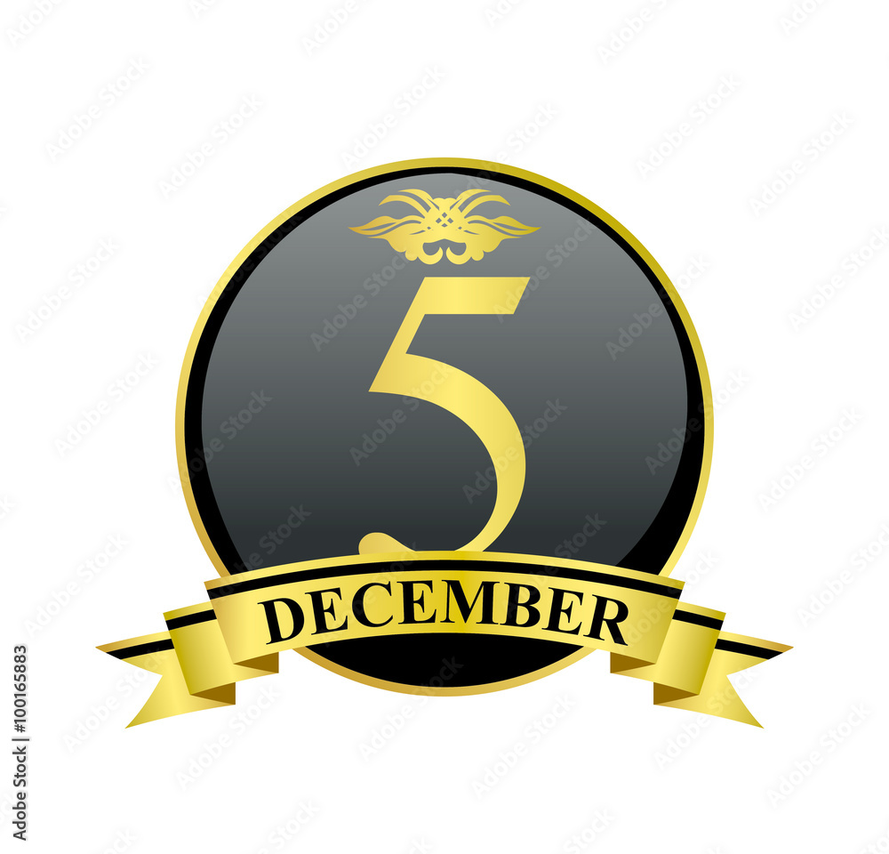 5 december golden calendar circle with ribbon Stock Vector | Adobe Stock