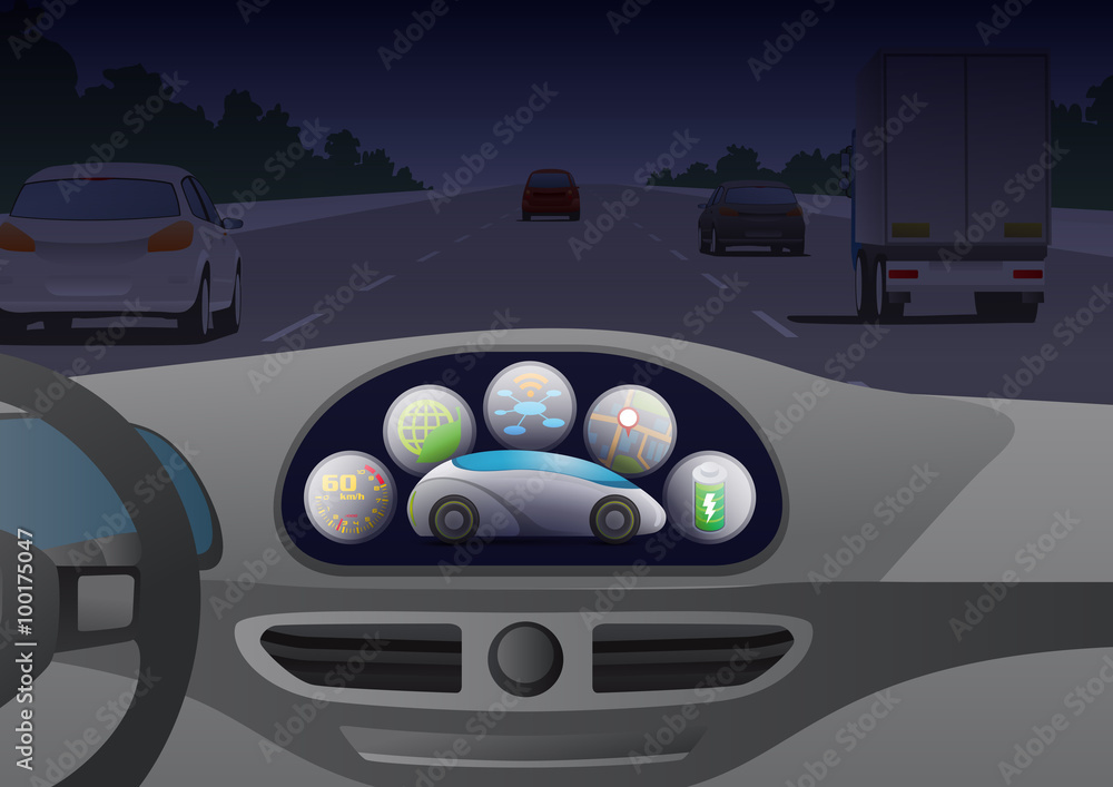 car cockpit and car control panel interface, vector illustration Stock ...