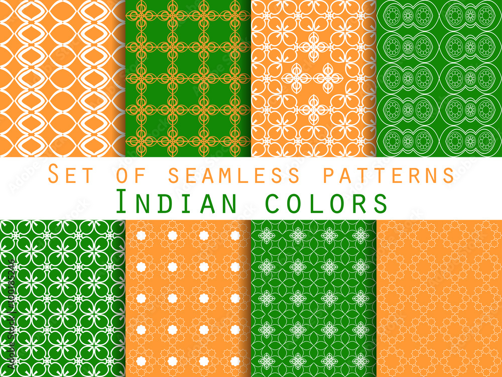 Seamless patterns. The colors of the Indian flag. Set. The patterns for ...