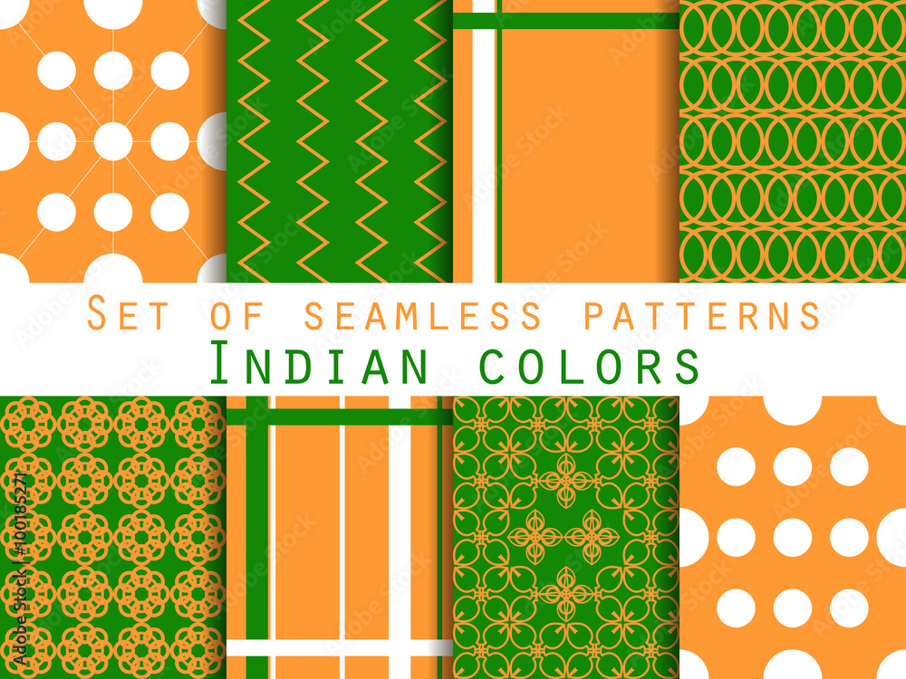 Vetor de Seamless patterns. The colors of the Indian flag. Set. The ...