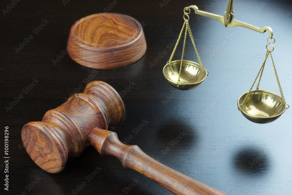 Judges Gavel And Scale Of Justice On The Black Table Stock Photo ...