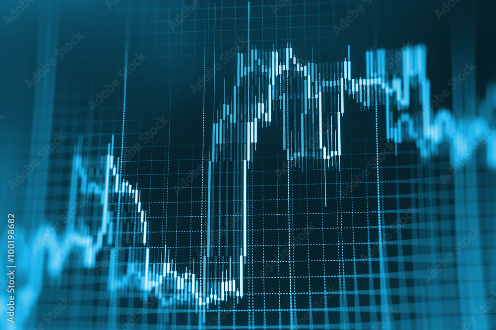 Stock market graph and bar chart price display. Data on live computer ...