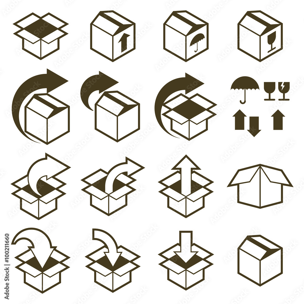 Packaging boxes icons isolated on white background vector set Stock ...