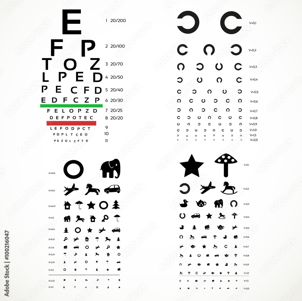Various versions of the table for eye tests Stock Vector | Adobe Stock