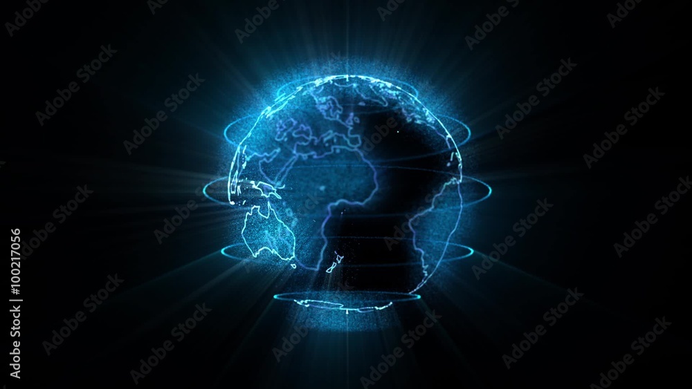 Global technology background. Earth building from blue particles and ...