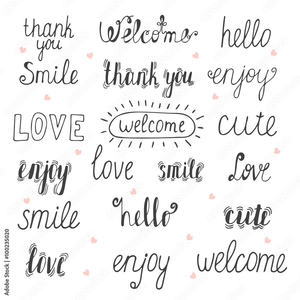 Collection of hand drawn words for your design. Welcome, thank y Stock ...