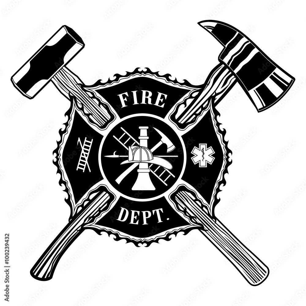 Firefighter Cross Ax and Sledge Hammer is an illustration of a ...