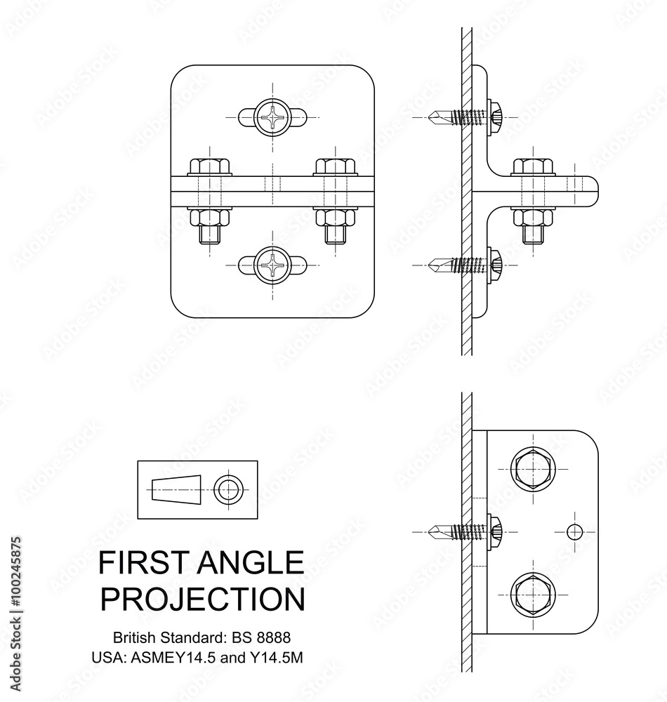 First Angle Orthographic Projection Stock Vector | Adobe Stock