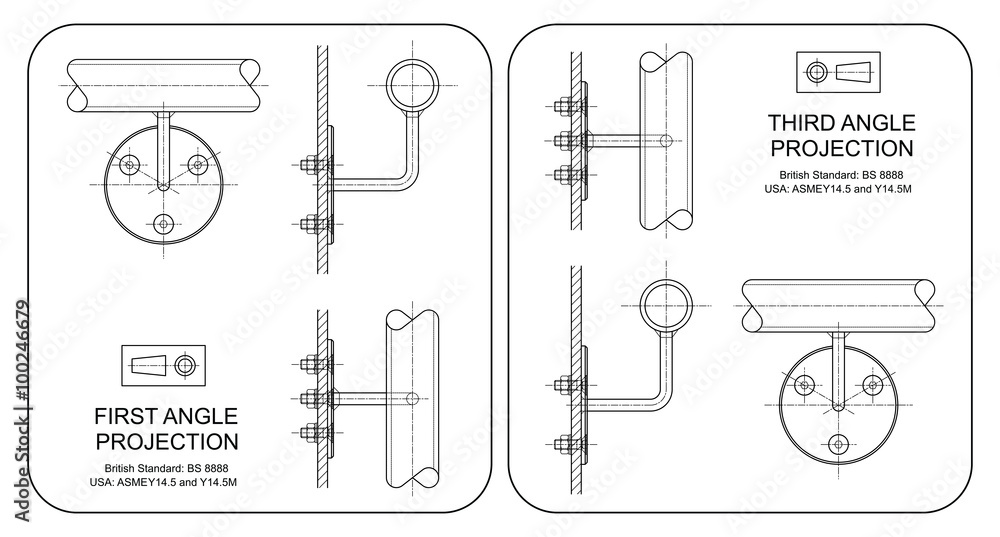 First and Third Angle Orthographic Projection Stock Vector | Adobe Stock