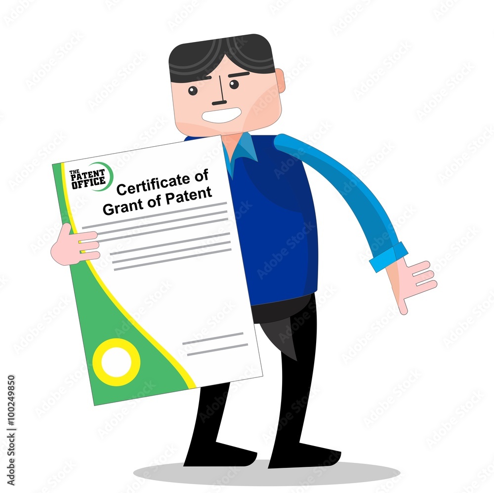young man holding a certificate of grant of patent Stock Illustration ...