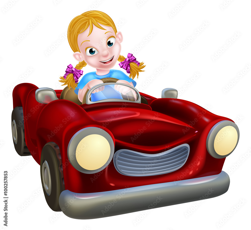 Cartoon Girl Driving Car Stock Vector | Adobe Stock