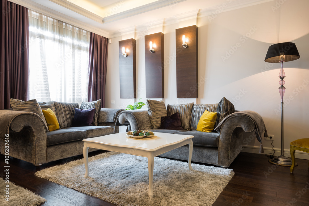 Interior of a bright living room Stock Photo | Adobe Stock