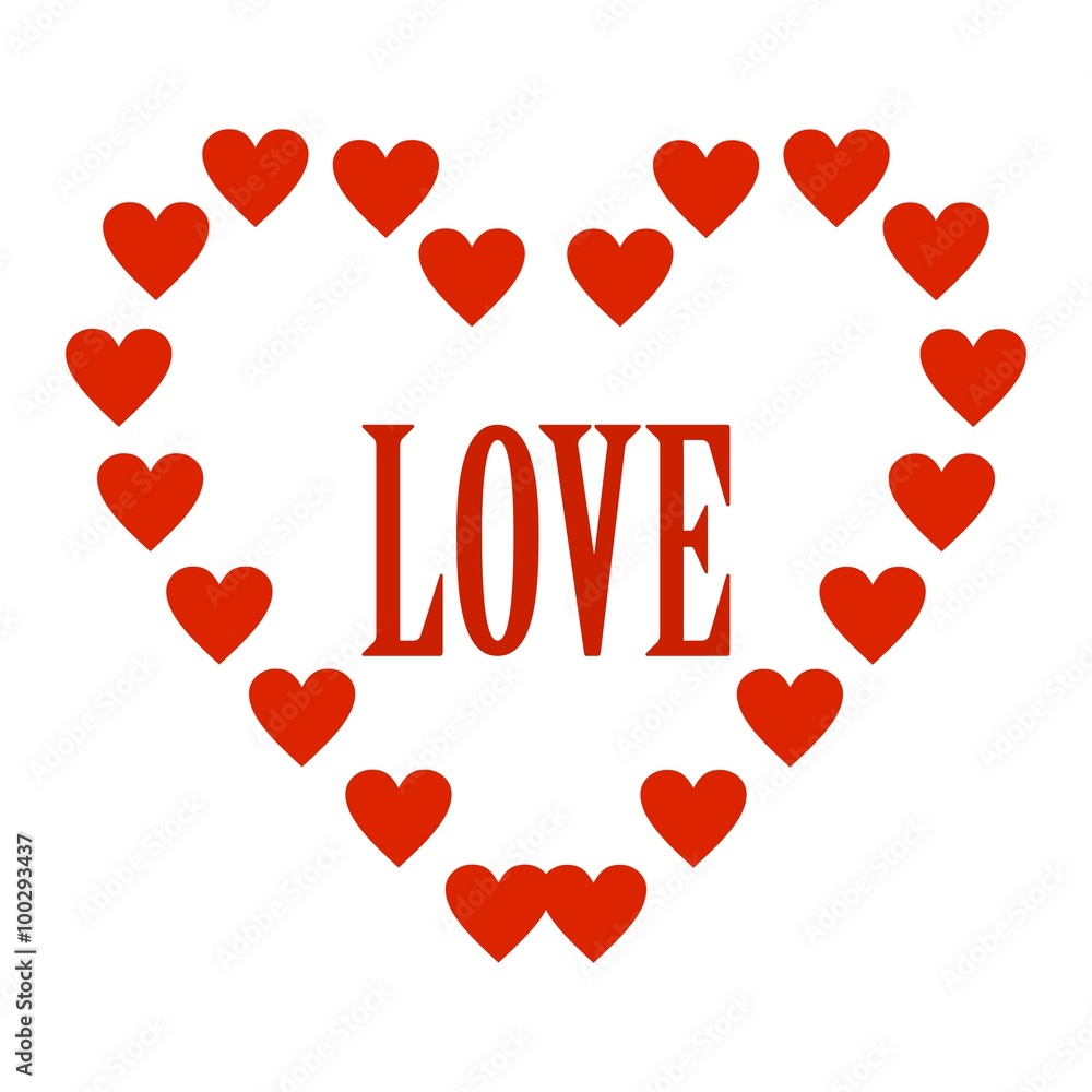Valentine's greeting with a big red heart composed of small red heart ...