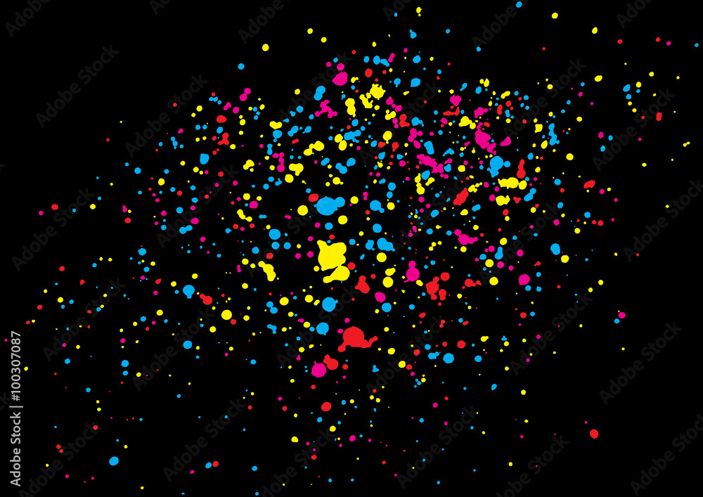 Abstract color splash illustration on black background. Calligraphy ink ...