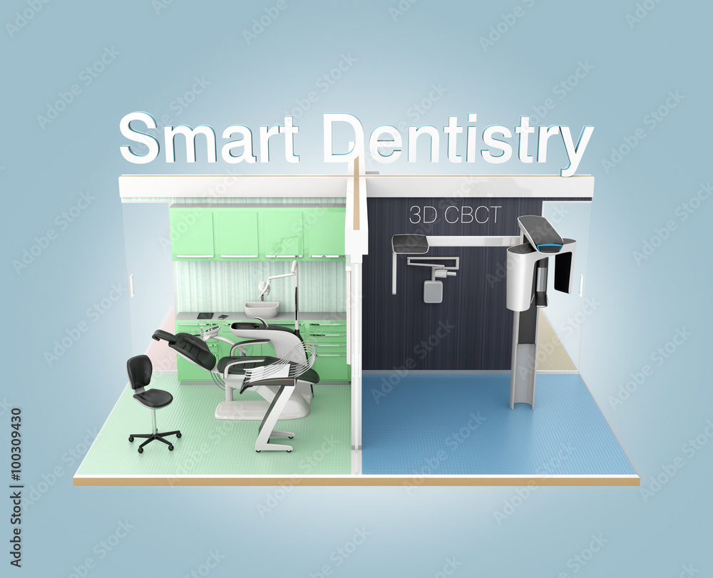 Front view of dental clinic with 'Smart Dentistry' text. 3D rendering ...