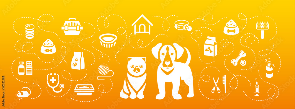 Animal pets grooming and health care vector flat horizontal header ...