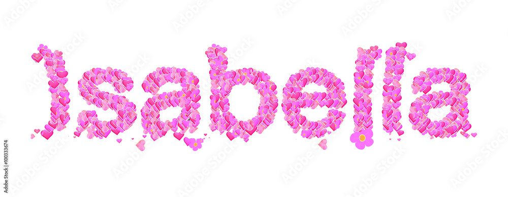 Isabella female name set with hearts type design Stock Illustration ...