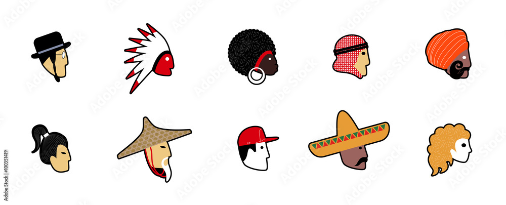 Set of diverse vector avatars. Different nationalities, hair styles ...
