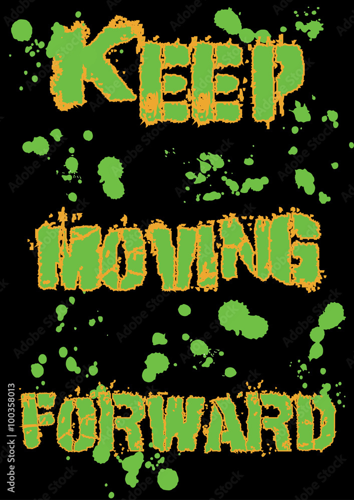 Vecteur Stock Black and green T-shirt design with a grunge "Keep moving ...