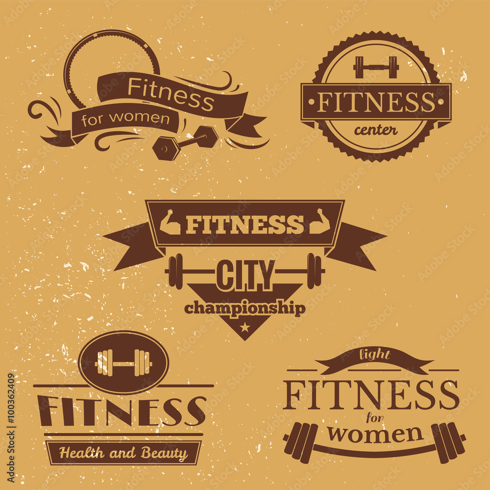 Fitness signs set, sport logos and labels Stock Vector | Adobe Stock