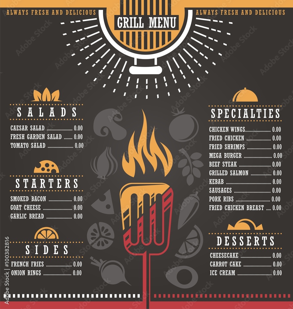 Grill menu restaurant template Stock Vector | Adobe Stock