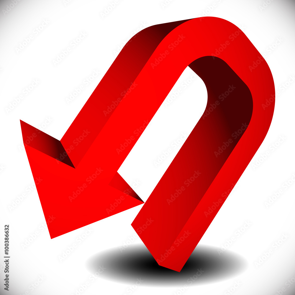 3d red, curved arrow with shadow pointing backward. Stock Vector ...